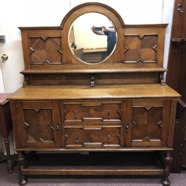 Oak Jacobean Style Mirror Back Sideboard South Perth Antiques