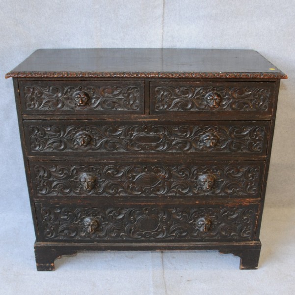 An oak carved chest of drawers. - South Perth Antiques & Collectables