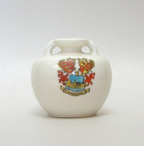 Miniature "Lladudno" Crest Ware hand coloured two handle vase. - South ...