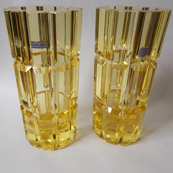 A Pair of Amber Coloured Lead Crystal Vases - South Perth Antiques ...