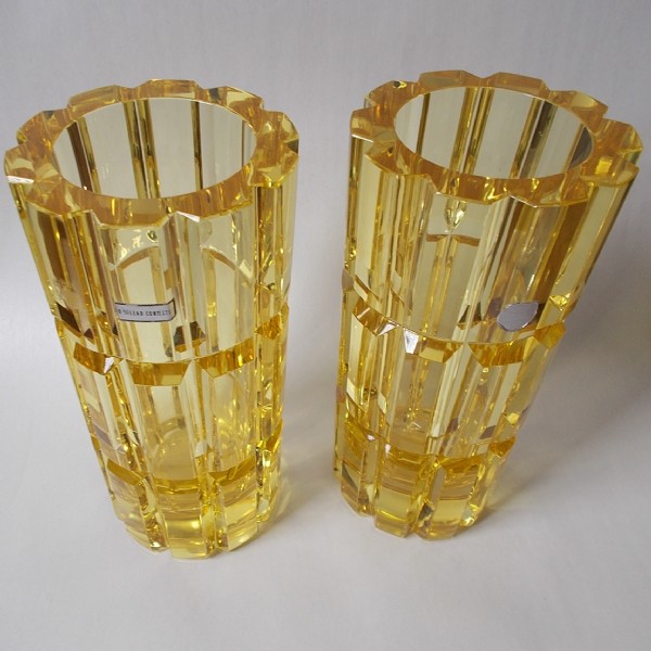 A Pair of Amber Coloured Lead Crystal Vases - South Perth Antiques ...