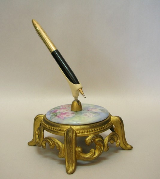 Hand Painted Ceramic & Gilt Metal Pen Holder - South Perth Antiques ...