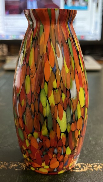 Bohemian splatter glass vase - South Perth Antiques & Collectables