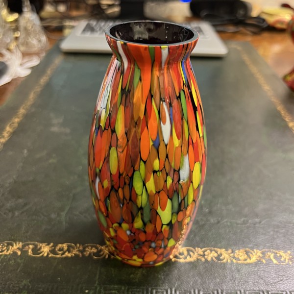 Bohemian splatter glass vase - South Perth Antiques & Collectables