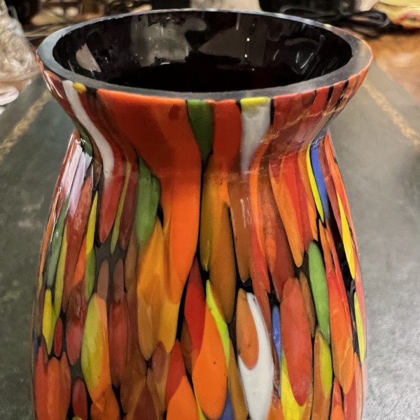Bohemian splatter glass vase - South Perth Antiques & Collectables