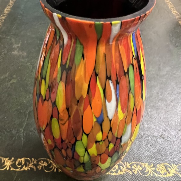 Bohemian splatter glass vase - South Perth Antiques & Collectables