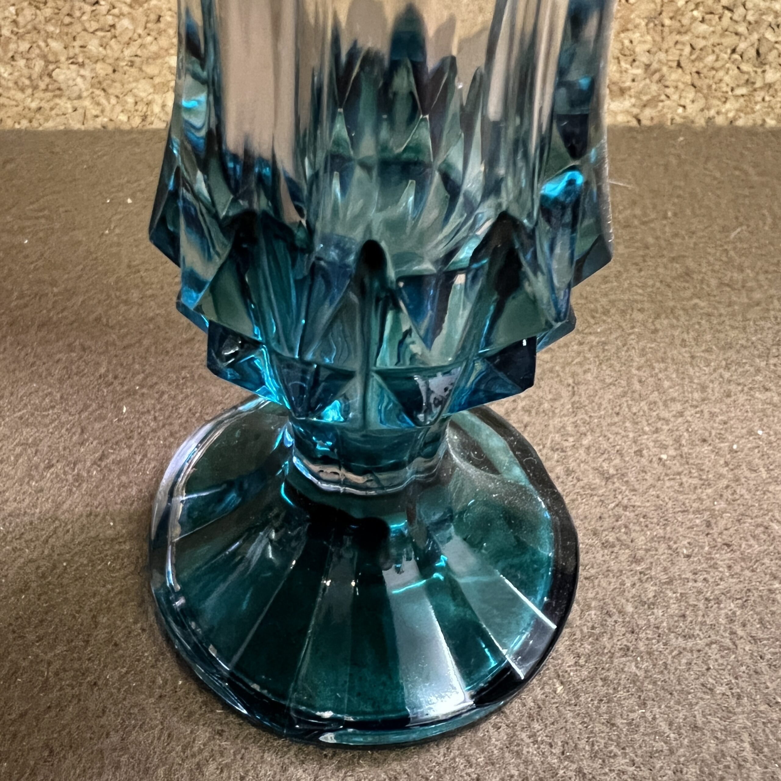 A fluted clear glass vase with an aqua base - South Perth Antiques ...