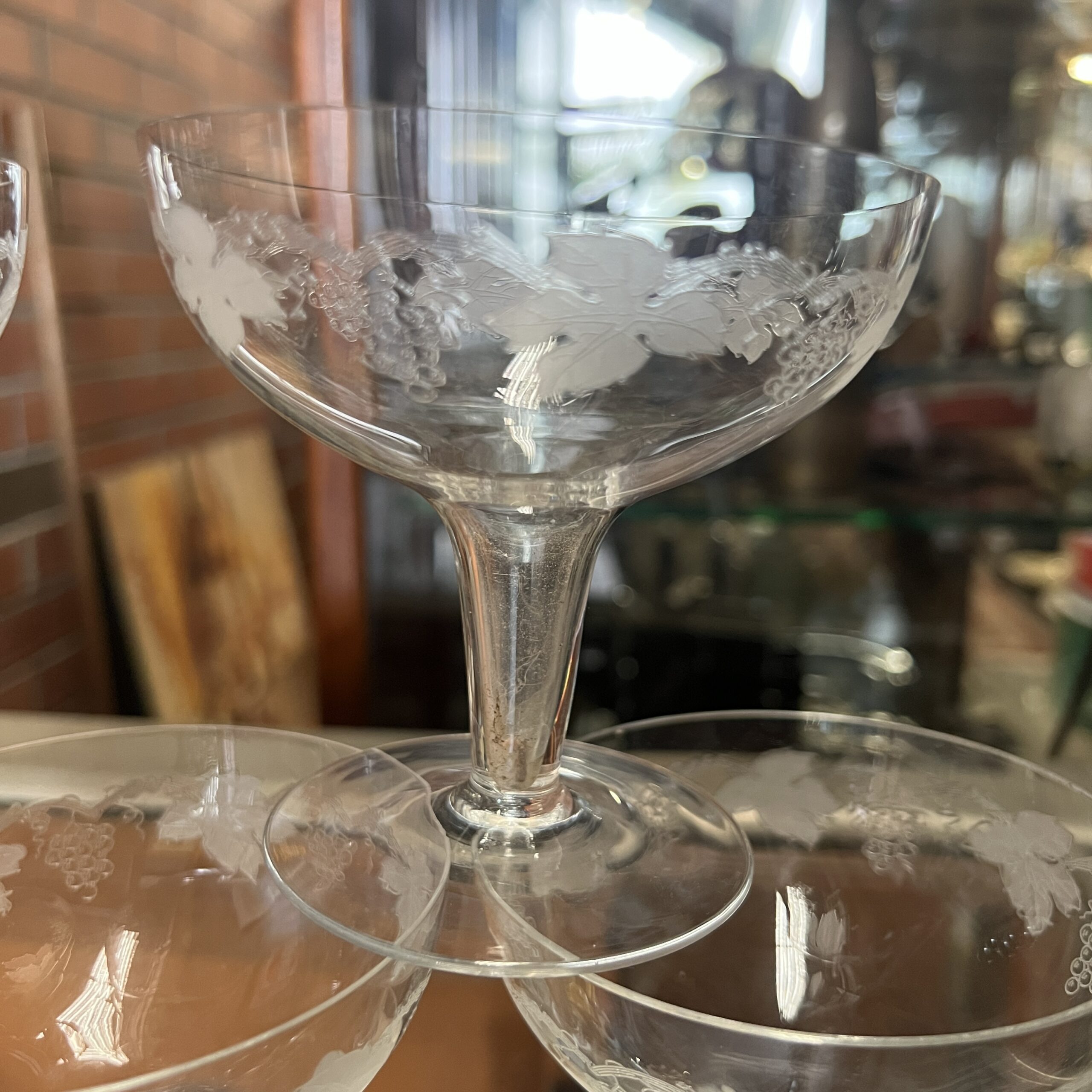 5 grapevine hollow stem champagne glasses - South Perth Antiques ...